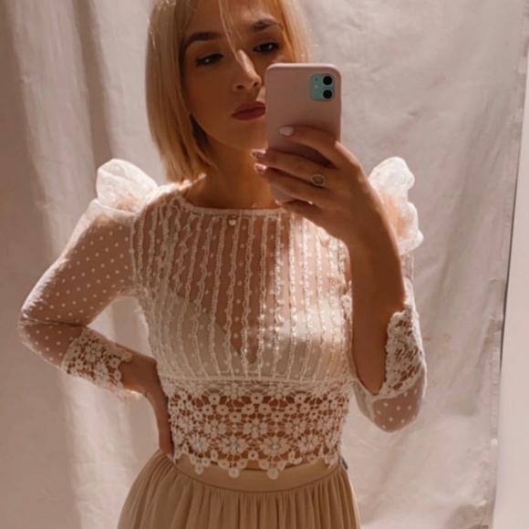 Zara | Tops | Zara Combine Dotted Mesh Beaded Top | Poshmark